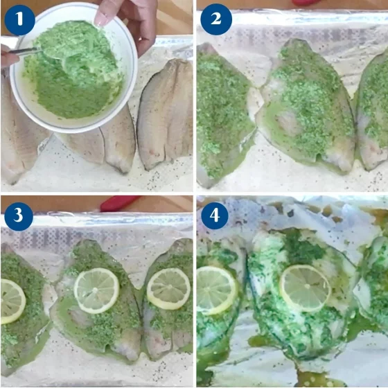 Cilantro Baked Fish Fillets with Lemon (15 mins) - Veena Azmanov Kitchen