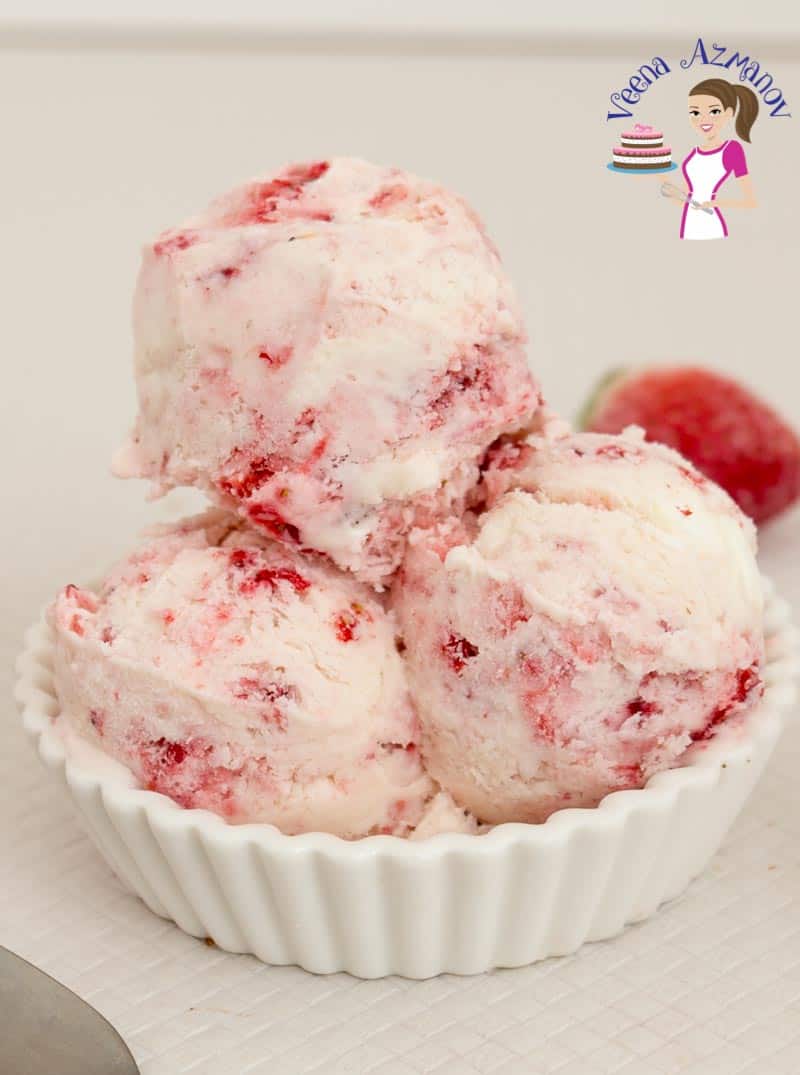 Homemade Strawberry Ice Cream - No Churn (Video Recipe) - Veena Azmanov