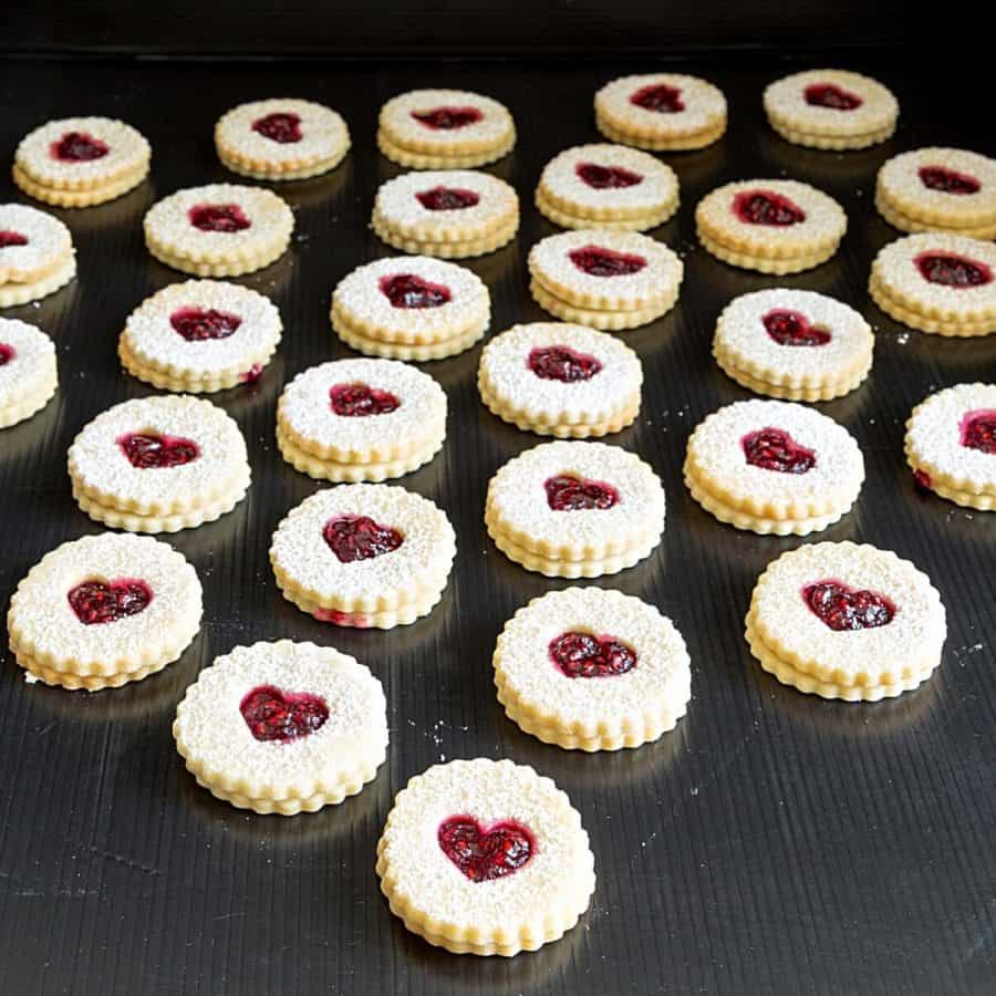 Raspberry Linzer Cookies - Jam Sandwich Cookies - Veena Azmanov Kitchen