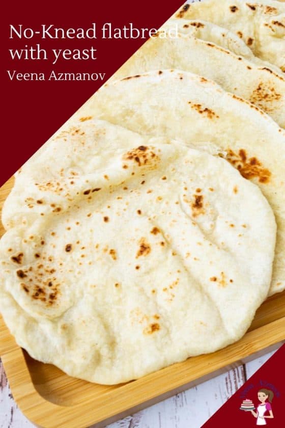 Yeast-Raised No-Knead Flatbread - Quick and Easy - Veena Azmanov Kitchen