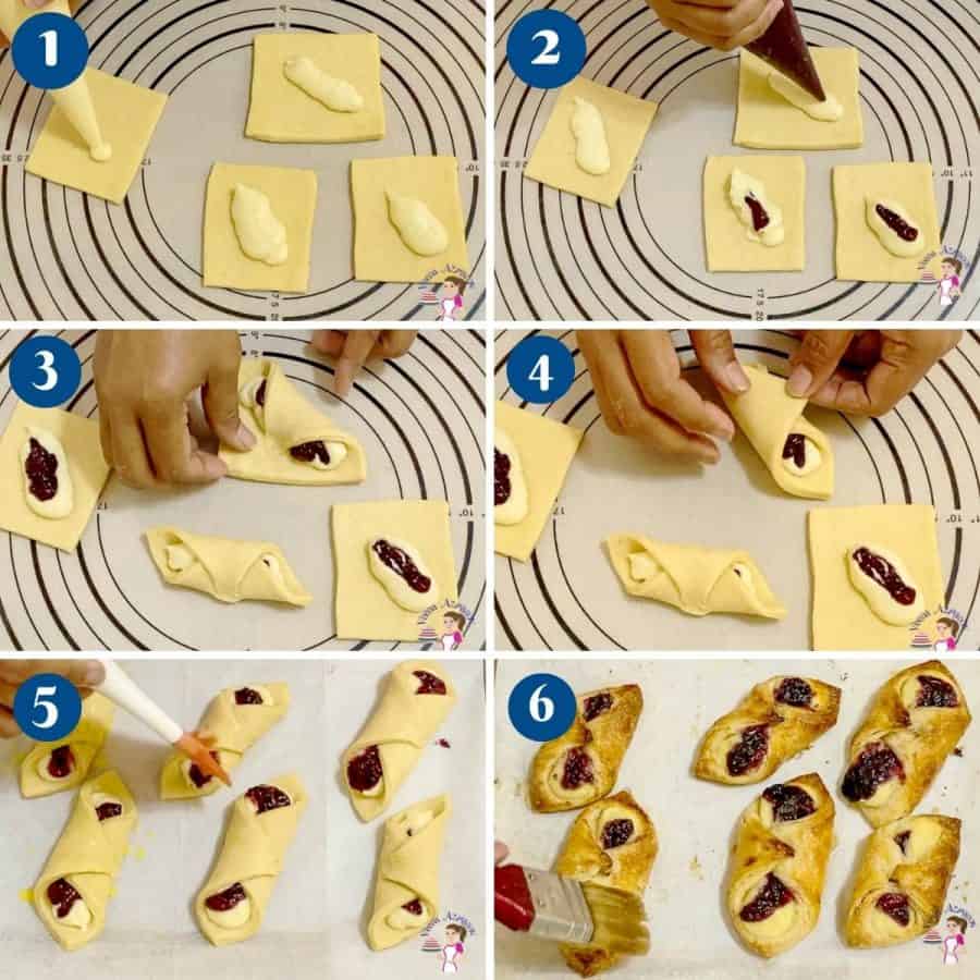 Danish Pastry Cream Cheese Cylinders with Jam - Veena Azmanov Kitchen