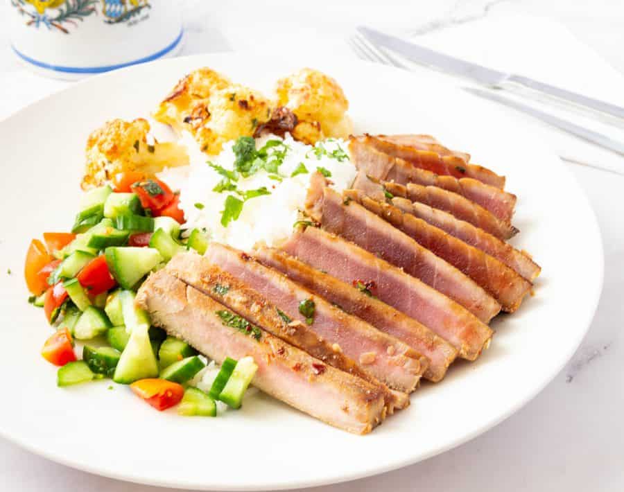 Seared Ahi Tuna Steak Recipe with Soy and Ginger - Veena Azmanov