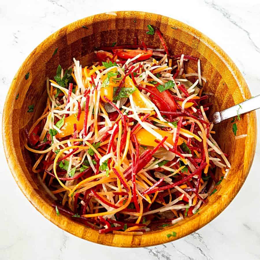 Root Beet Salad - Beetroot, Radish, and Carrots - Veena Azmanov Kitchen