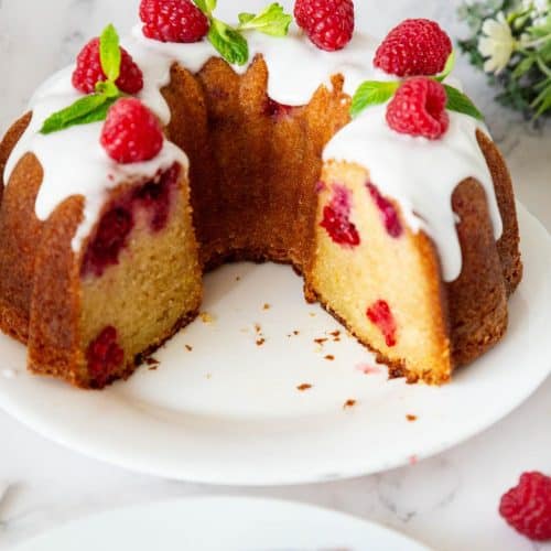 Deliciously Moist Lemon Raspberry Cake Recipe - Veena Azmanov Kitchen