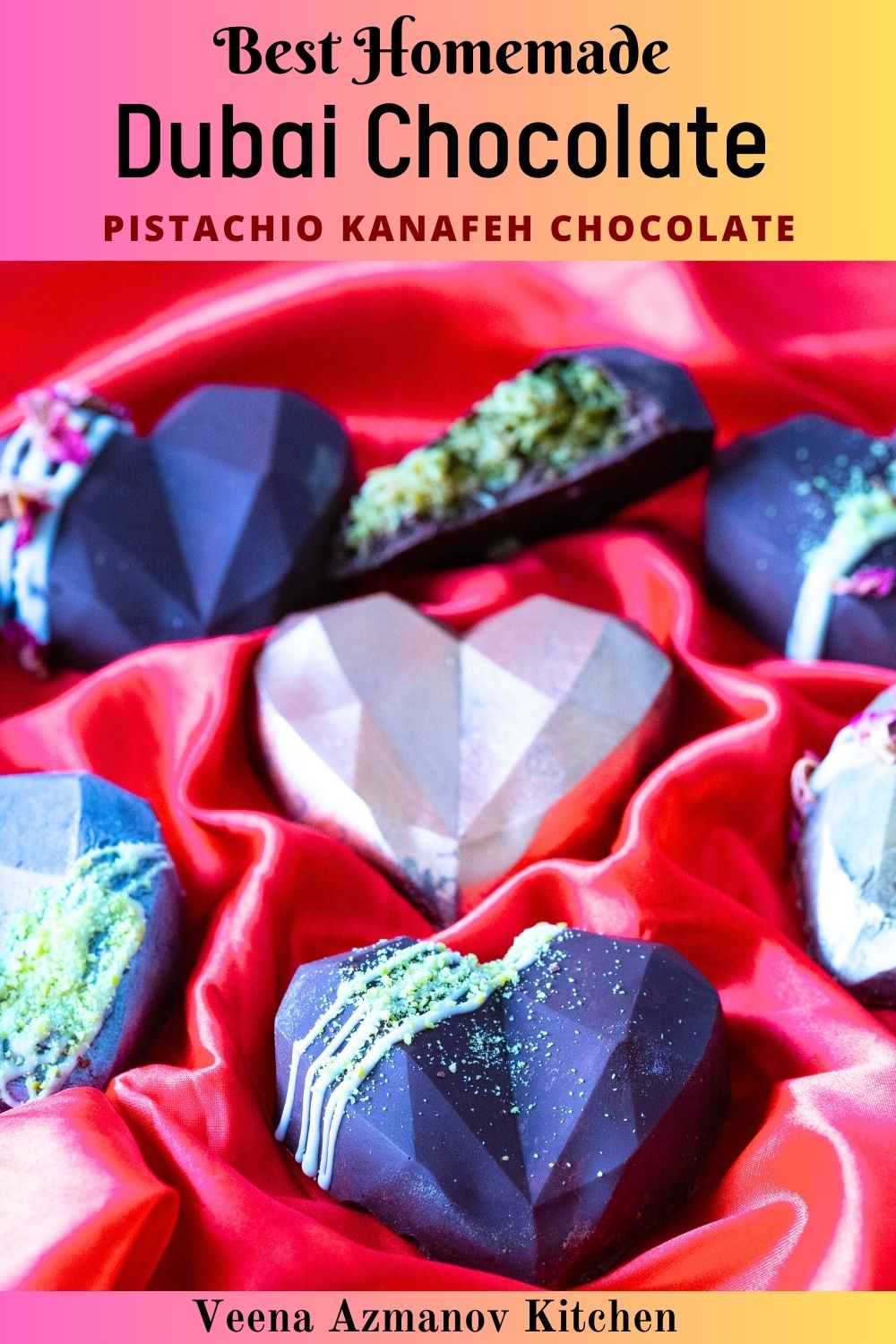 Dubai Chocolate Hearts – Pistachio Knafeh Filling in Dark Chocolate ...